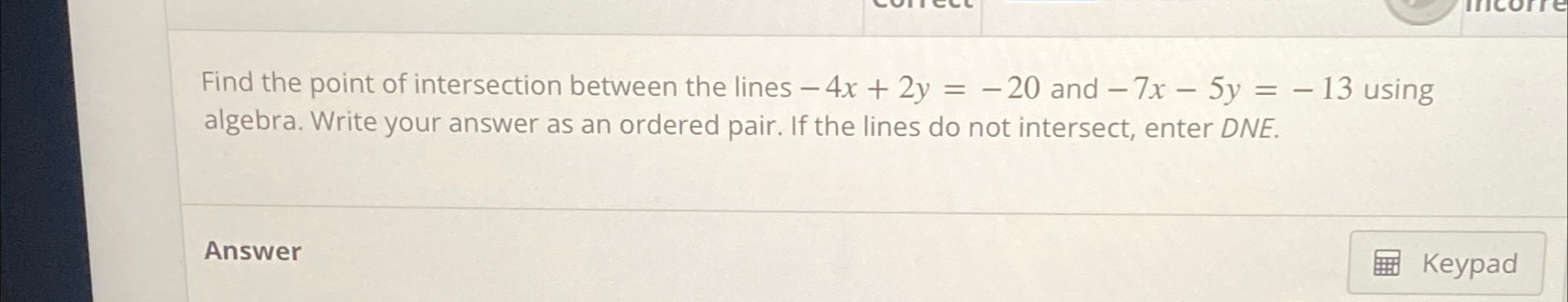 Solved Find the point of intersection between the lines | Chegg.com