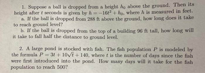 Solved 1 Suppose A Ball Is Dropped From A Height H0 Above