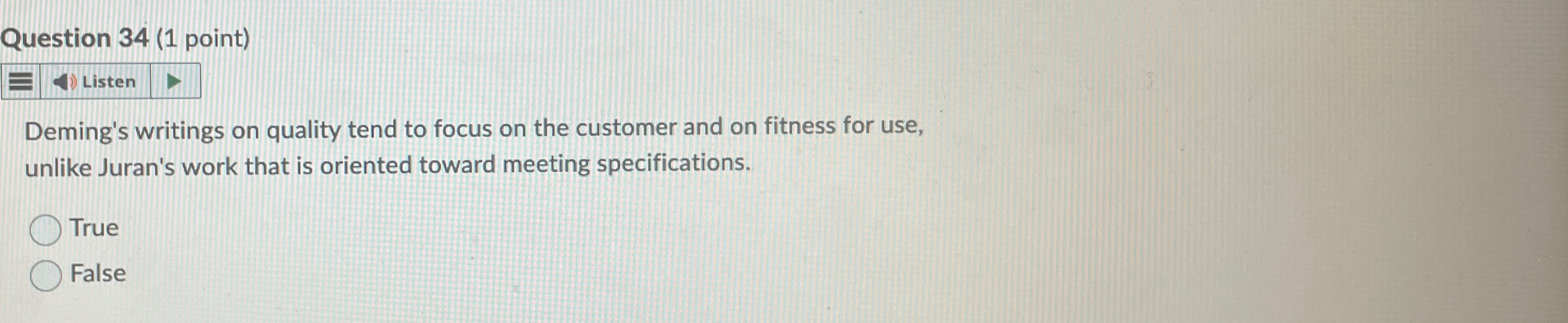 Solved Question 34 (1 ﻿point)Deming's writings on quality | Chegg.com