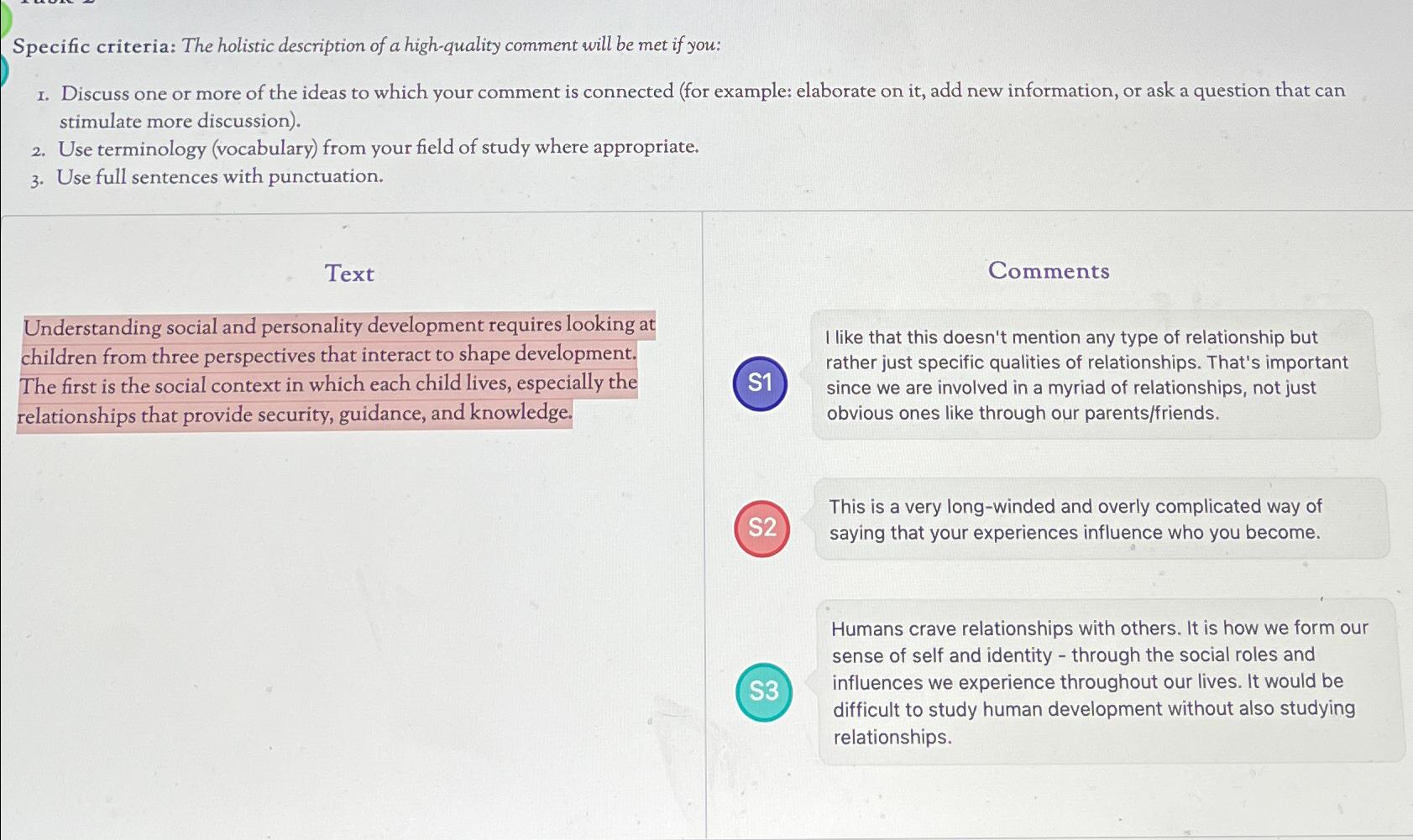Solved Specific criteria: The holistic description of a | Chegg.com