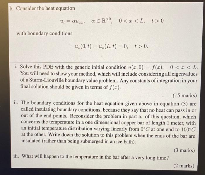 Solved b. Consider the heat equation ut=αuxx,α∈R>0,00 with | Chegg.com