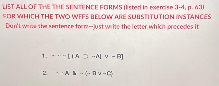 LIST ALL OF THE THE SENTENCE FORMS (listed in | Chegg.com