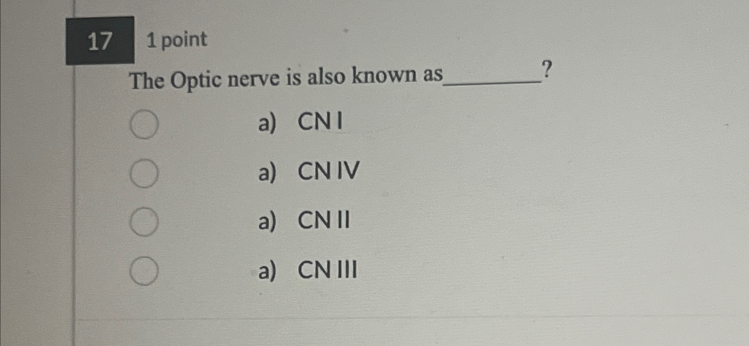 Solved 171 ﻿pointThe Optic nerve is also known as. ﻿a) | Chegg.com