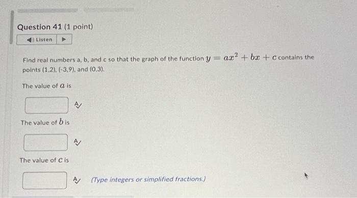 Solved Find real numbers a,b, and c so that the graph of the | Chegg.com