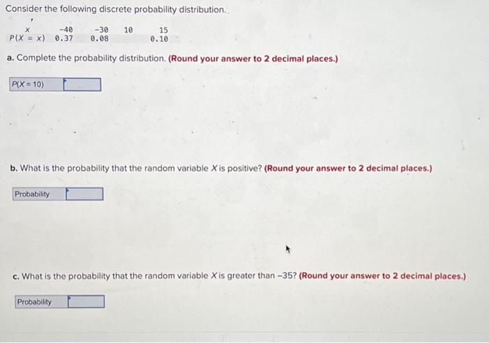 Solved Consider the following discrete probability | Chegg.com