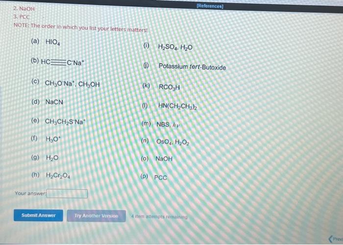Solved From the choices provided below, list the reagent(s) | Chegg.com