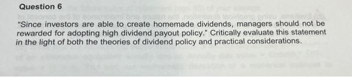 Solved "Since investors are able to create homemade | Chegg.com