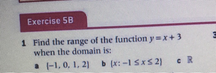 Solved Exercise 5B 1 Find the range of the function y=x+3 | Chegg.com