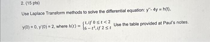 Solved 2. (15 pts) Use Laplace Transform methods to solve | Chegg.com