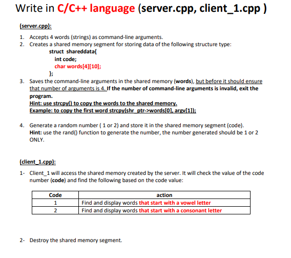 Solved Write In C C Language Server Cpp Client 1 Cpp