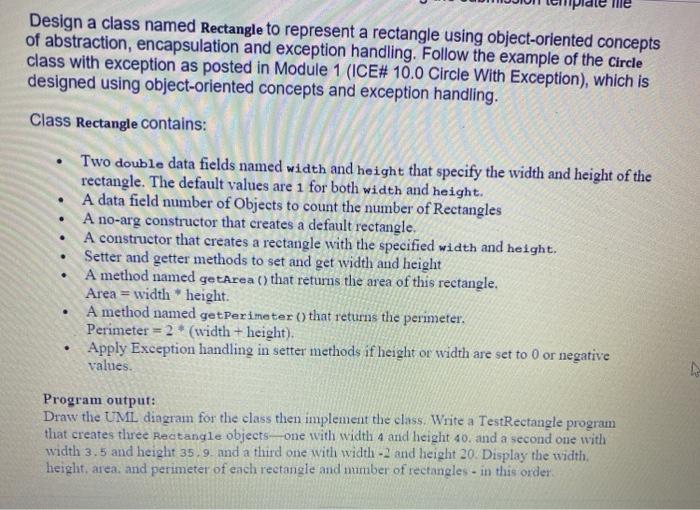 Solved Design a class named Rectangle to represent a | Chegg.com