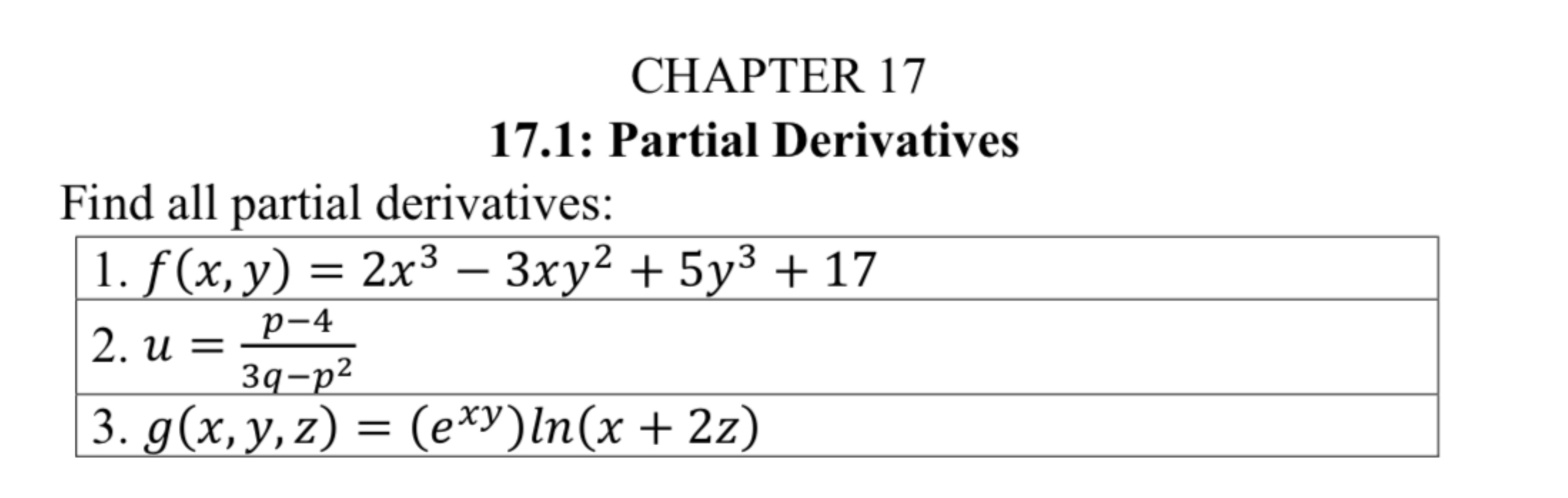 Solved CHAPTER 1717.1: Partial DerivativesFind all partial | Chegg.com