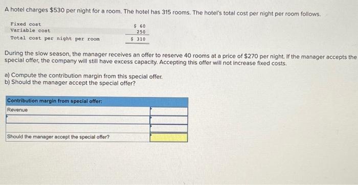 Solved A hotel charges $530 per night for a room. The hotel | Chegg.com