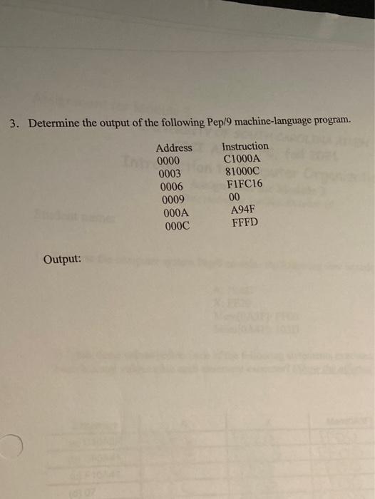 Solved 3. Determine the output of the following Pep/9 | Chegg.com