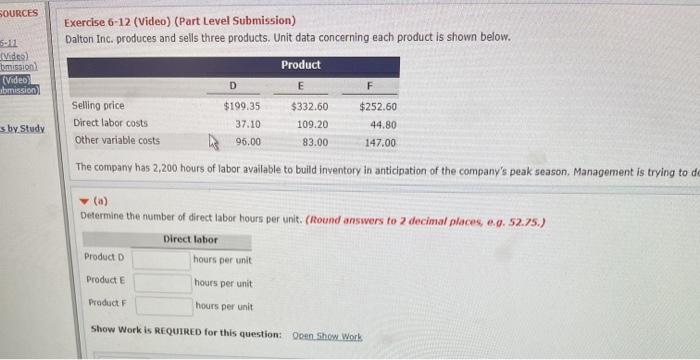Solved SOURCES Exercise 6-12 (Video) (Part Level Submission) | Chegg.com