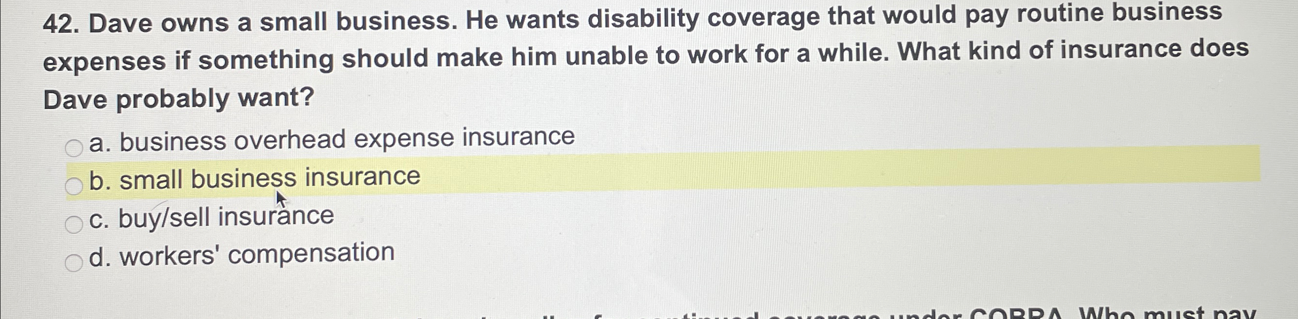 Solved Dave owns a small business. He wants disability | Chegg.com