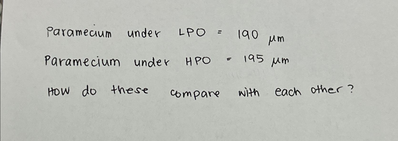 Solved Paramecium under LPO=190μmParamecium under HPO | Chegg.com