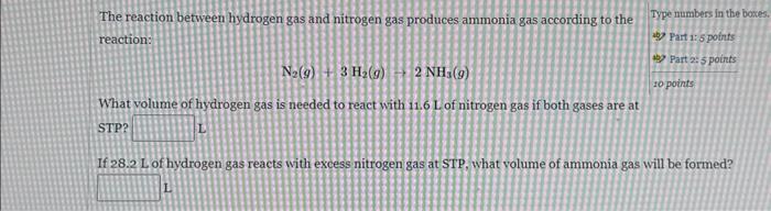 Solved The reaction between hydrogen gas and nitrogen gas | Chegg.com