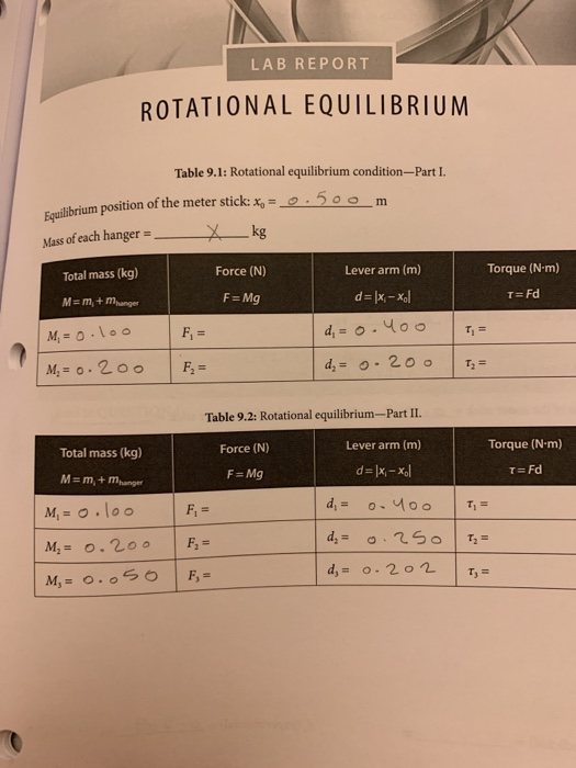 Solved LAB REPORT ROTATIONAL EQUILIBRIUM Table 9.1: | Chegg.com