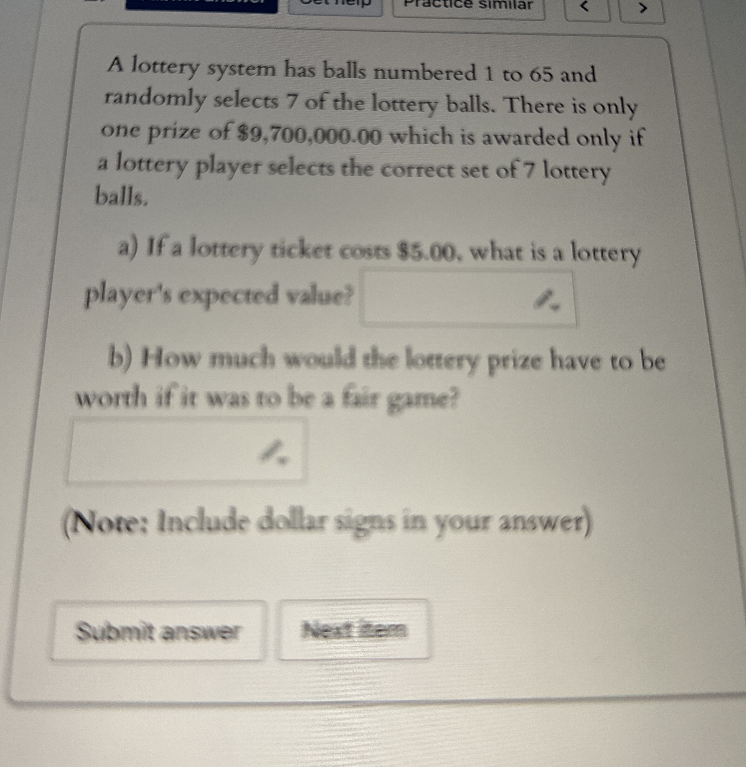 Solved A lottery system has balls numbered 1 ﻿to 65 | Chegg.com