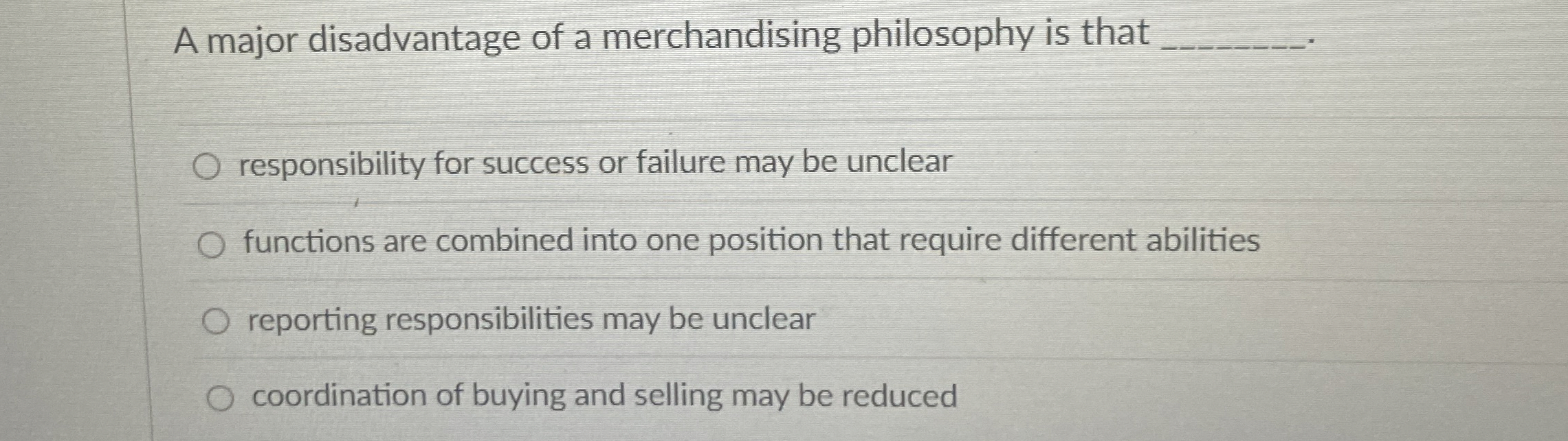 Solved A major disadvantage of a merchandising philosophy is | Chegg.com