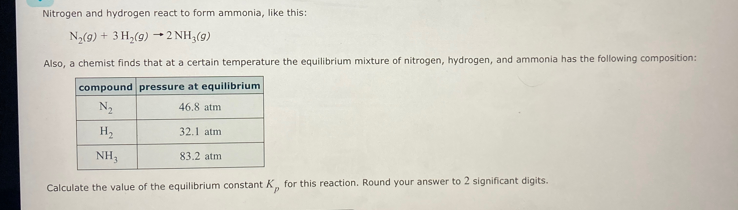 Solved Nitrogen and hydrogen react to form ammonia, like | Chegg.com
