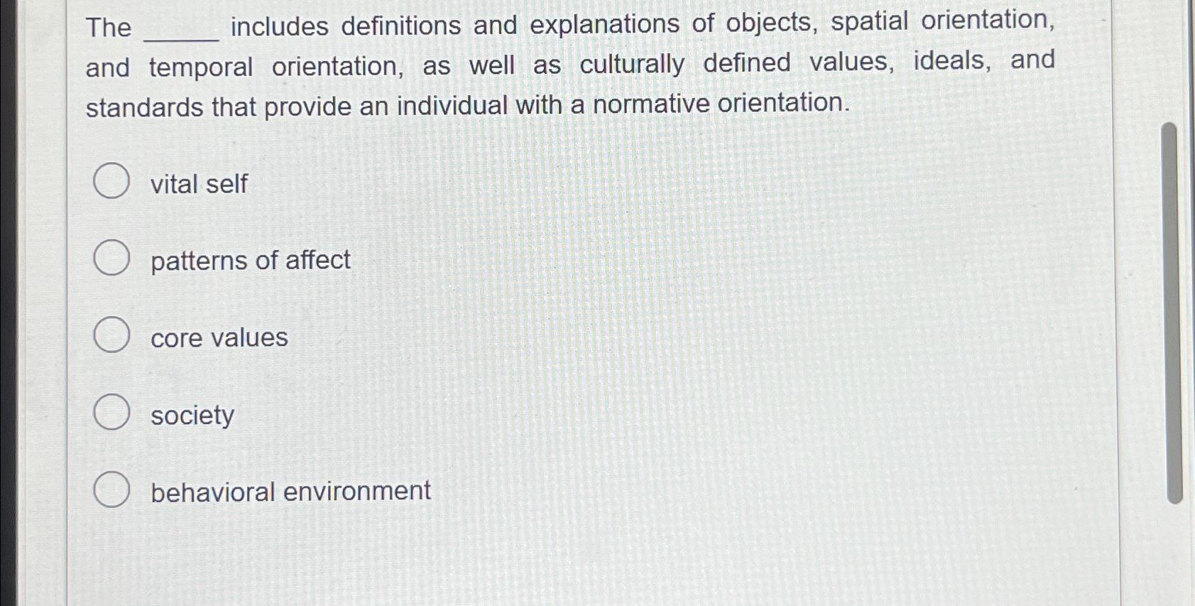 Solved The includes definitions and explanations of objects, | Chegg.com