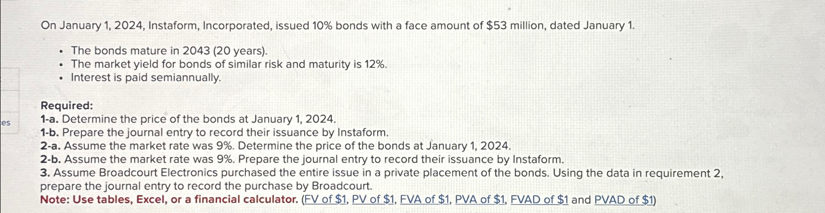 Solved On January 1, 2024, ﻿Instaform, Incorporated, issued | Chegg.com