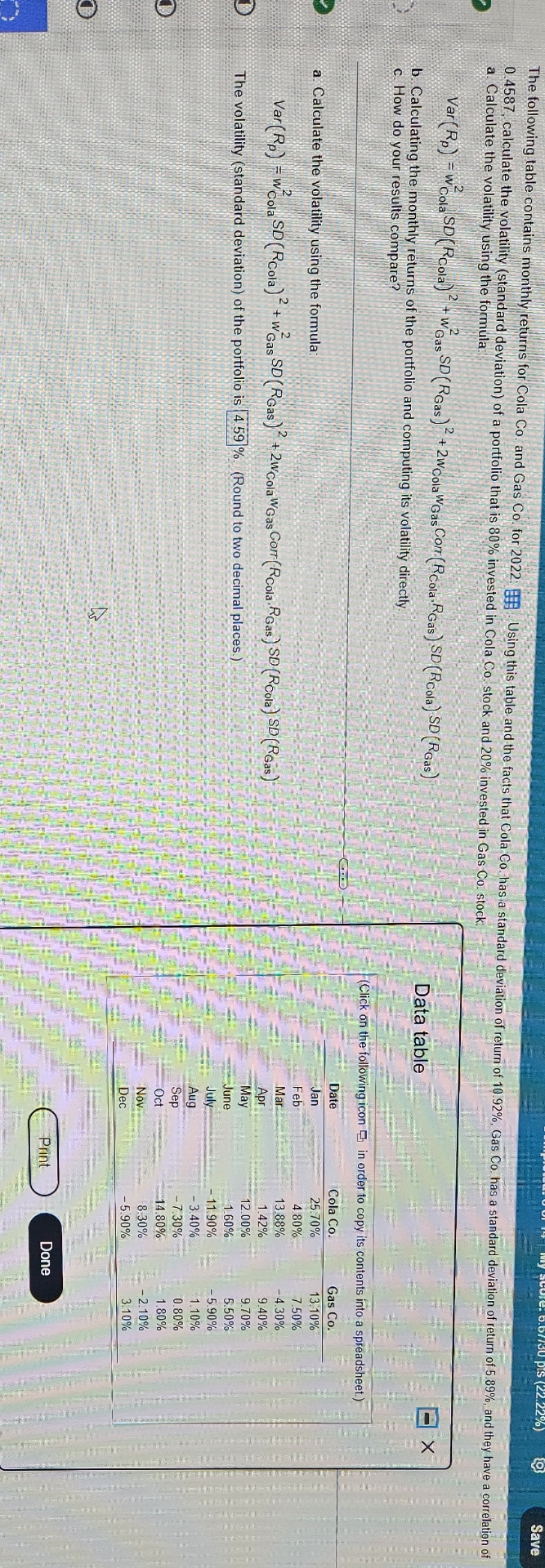 Solved 0.4587, ﻿calculate the volatility (standard | Chegg.com