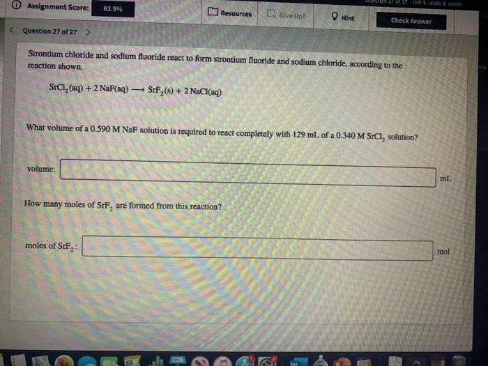 Solved 83.3% Assignment Score: 83.996 Resources LX Give Up? | Chegg.com