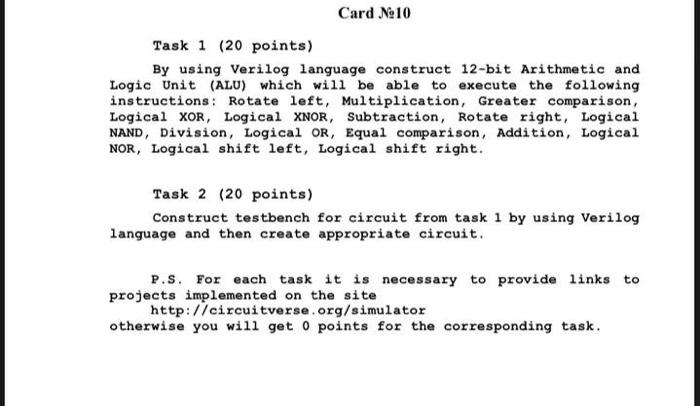 Solved Task 1 (20 points) By using Verilog language | Chegg.com Solved Task 1 (20 points) By using Verilog language | Chegg.com