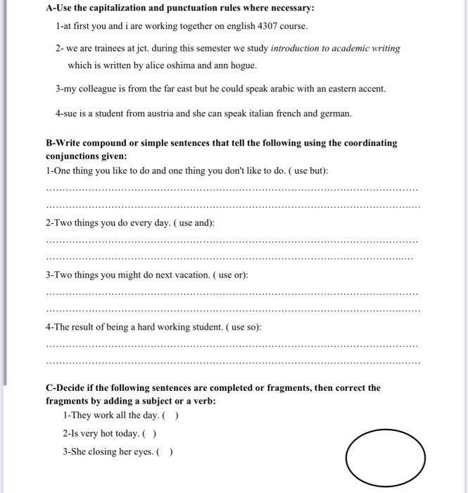 A-Use the capitalization and punctuation rules where | Chegg.com