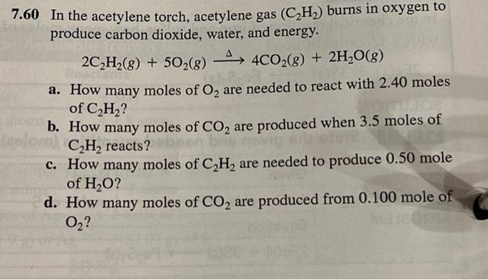 Solved 7.60 In the acetylene torch, acetylene gas (C2H2) | Chegg.com