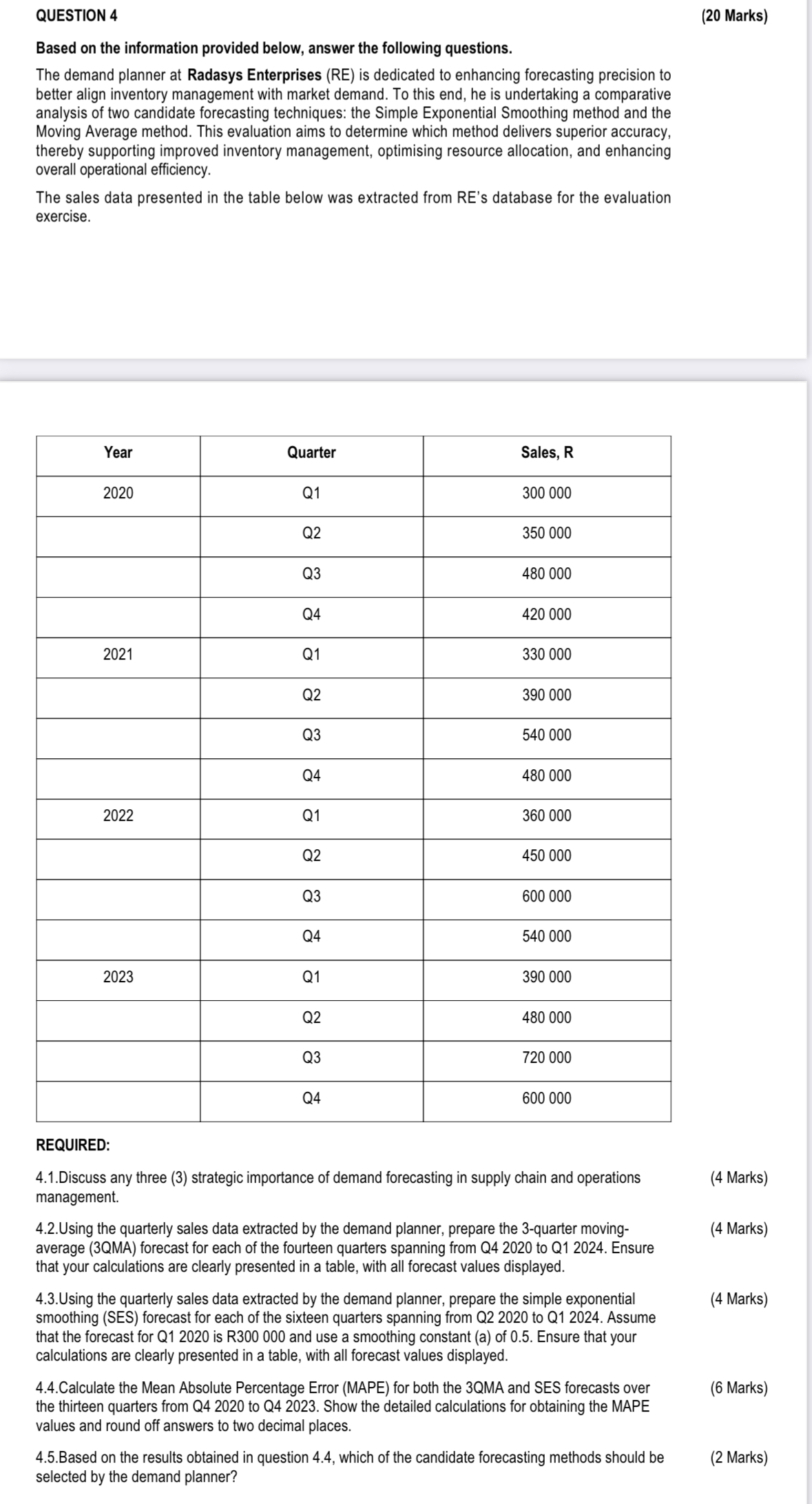 Solved QUESTION 4(20 ﻿Marks)Based on the information | Chegg.com