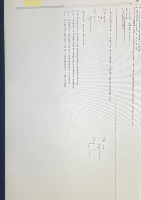 Solved For the argument below perion the following a) | Chegg.com