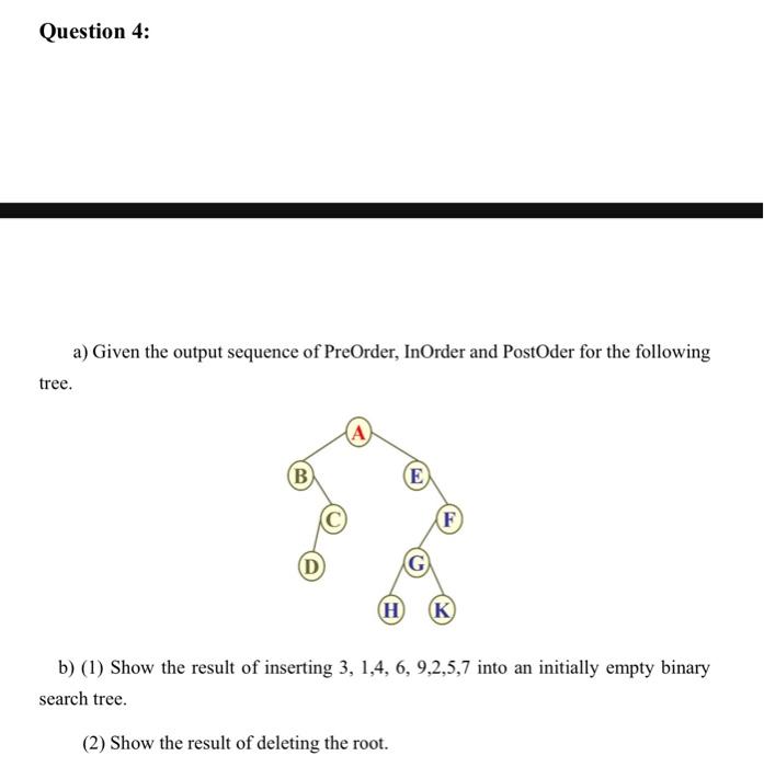 Solved Question 4: a) Given the output sequence of PreOrder, | Chegg.com