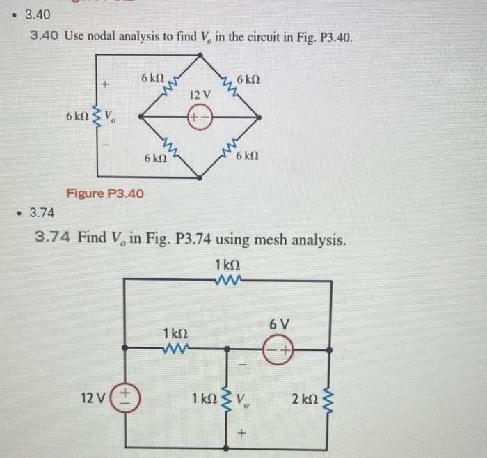 Solved 3.40 Use nodal analysis to find Vo in the circuit in | Chegg.com