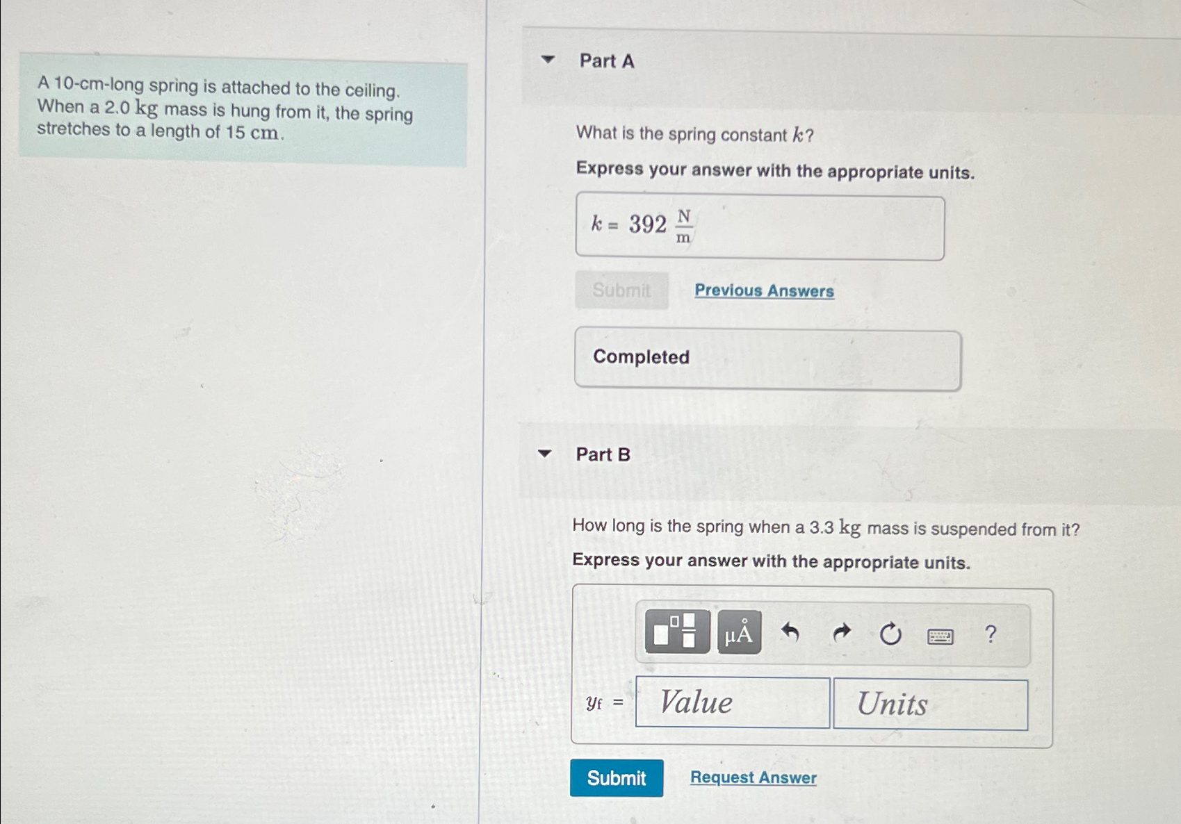 Solved A 10-cm-long spring is attached to the ceiling. When | Chegg.com