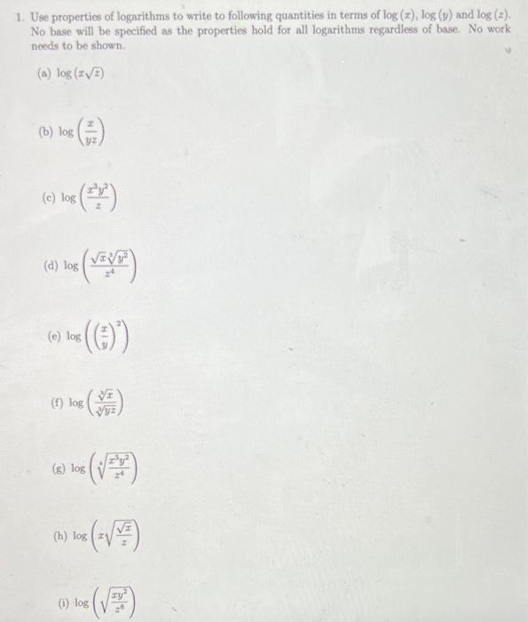 Solved 1. Use properties of logarithms to write to following | Chegg.com