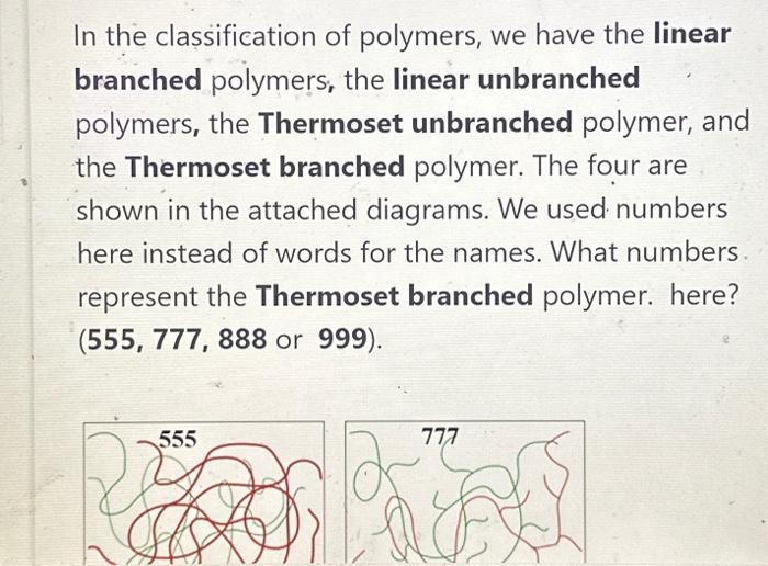 Solved In the classification of polymers, we have the linear | Chegg.com