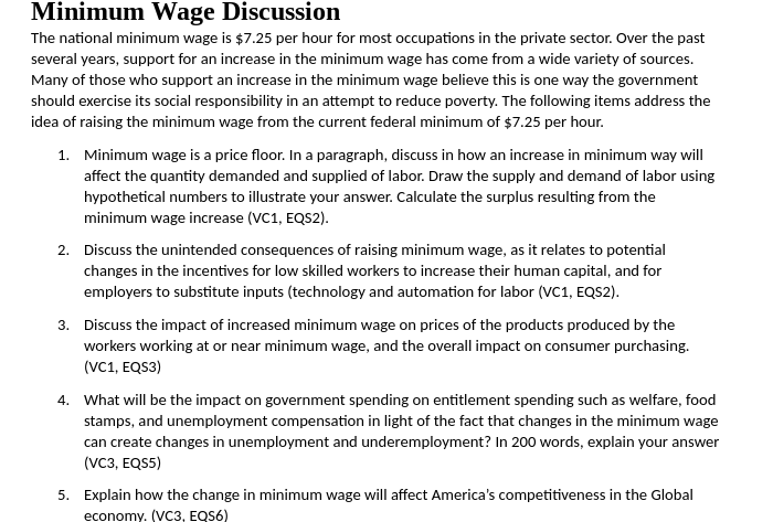 Solved Minimum Wage DiscussionThe national minimum wage is | Chegg.com