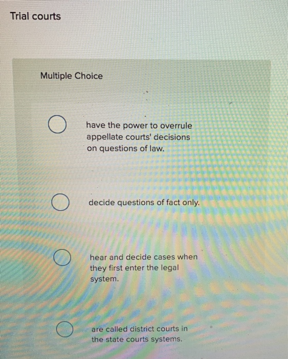 Solved Trial courts Multiple Choice O have the power to | Chegg.com