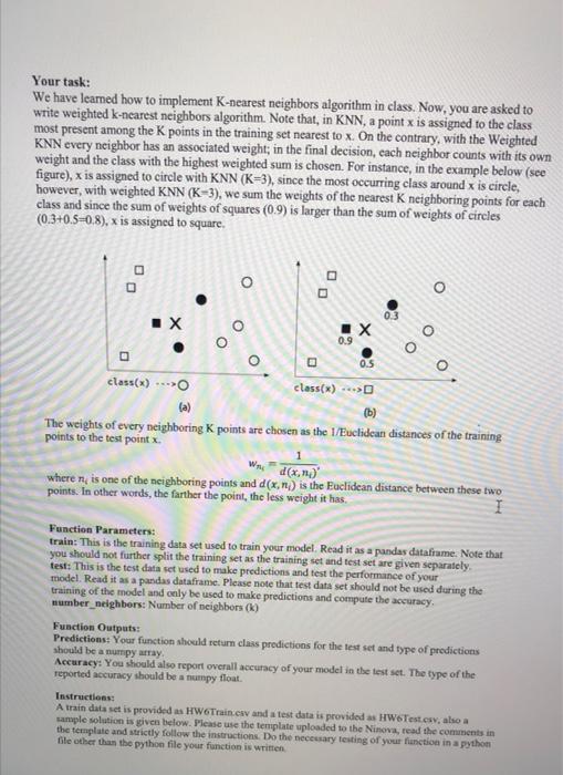 Solved Your task: We have learned how to implement K-nearest | Chegg.com