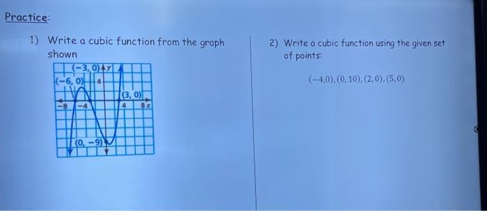 Solved Practice 2) Write a cubic function using the given | Chegg.com Solved Practice 2) Write a cubic function using the given | Chegg.com