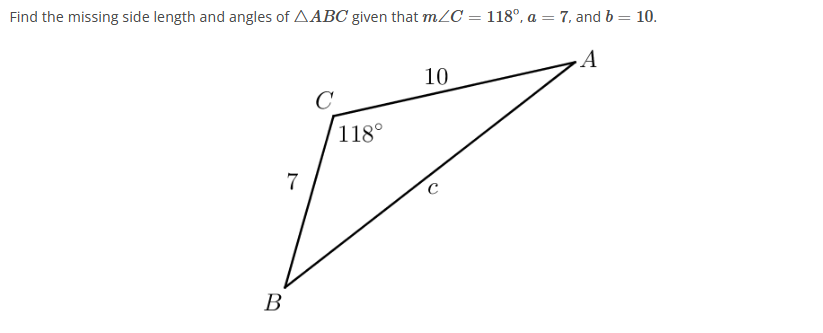 Solved Find the missing side length and angles of ????ABC | Chegg.com