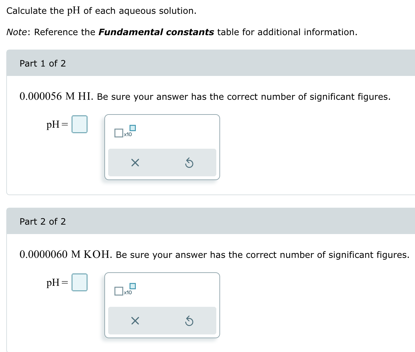 Solved Calculate the pH ﻿of each aqueous solution.Note: | Chegg.com