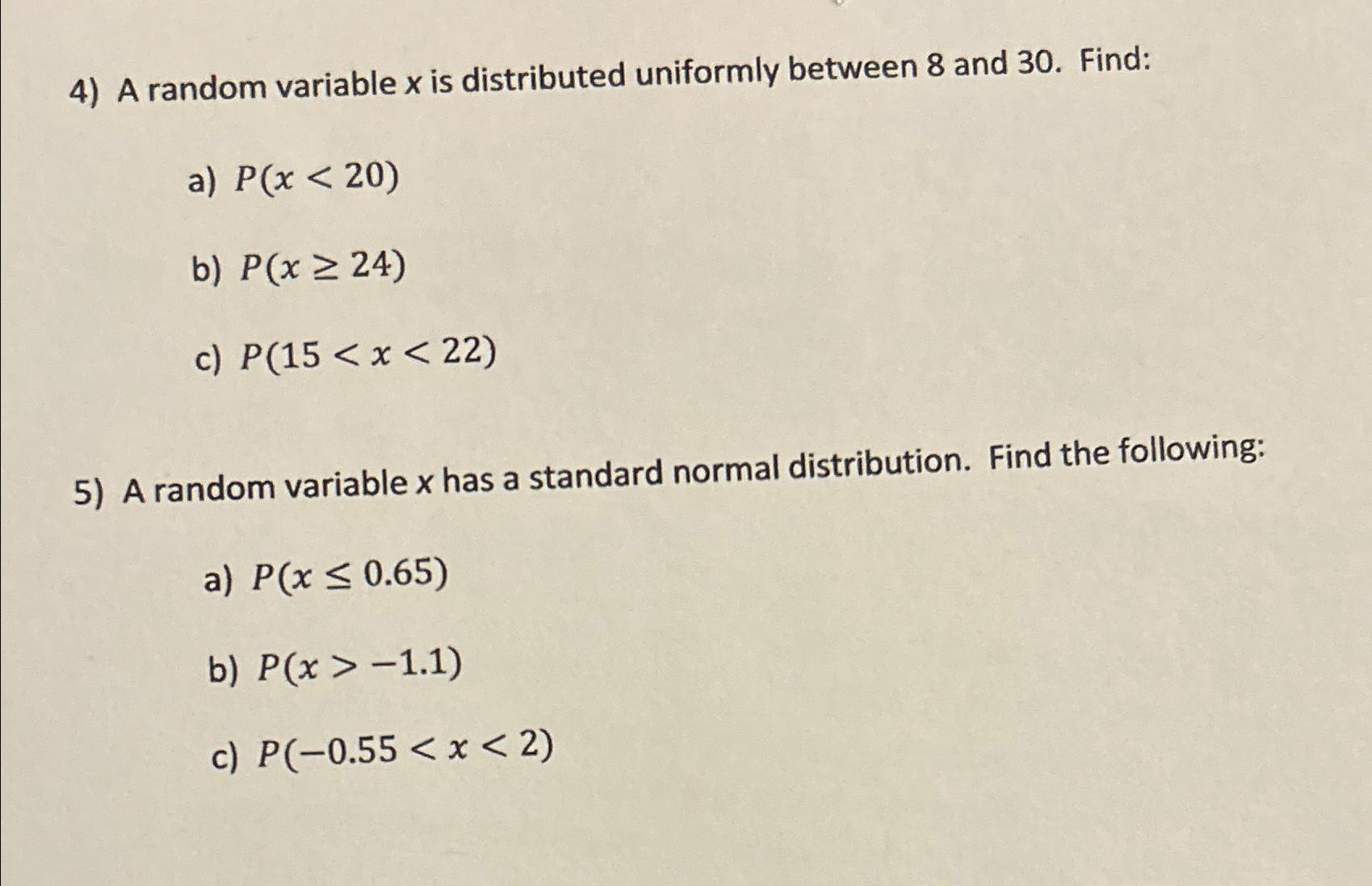 Solved A random variable x ﻿is distributed uniformly between | Chegg.com