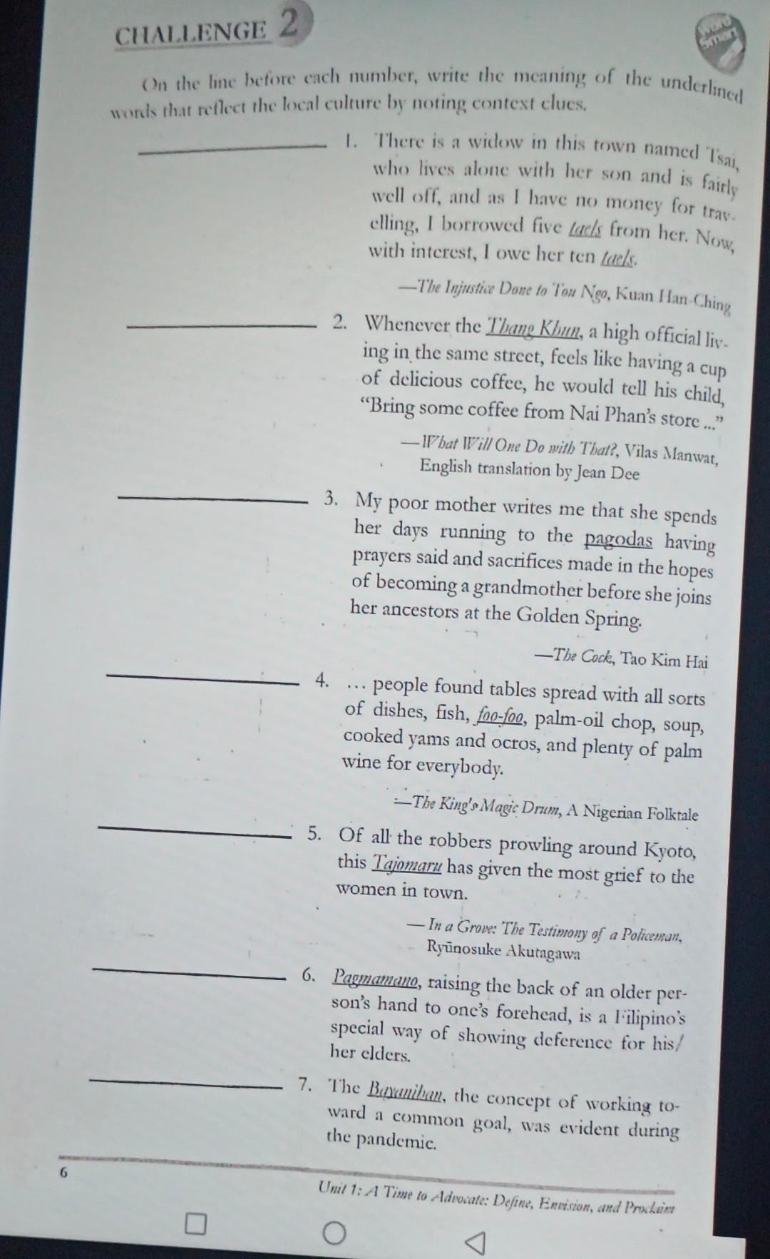 (In the line before each number, write the meaning of | Chegg.com