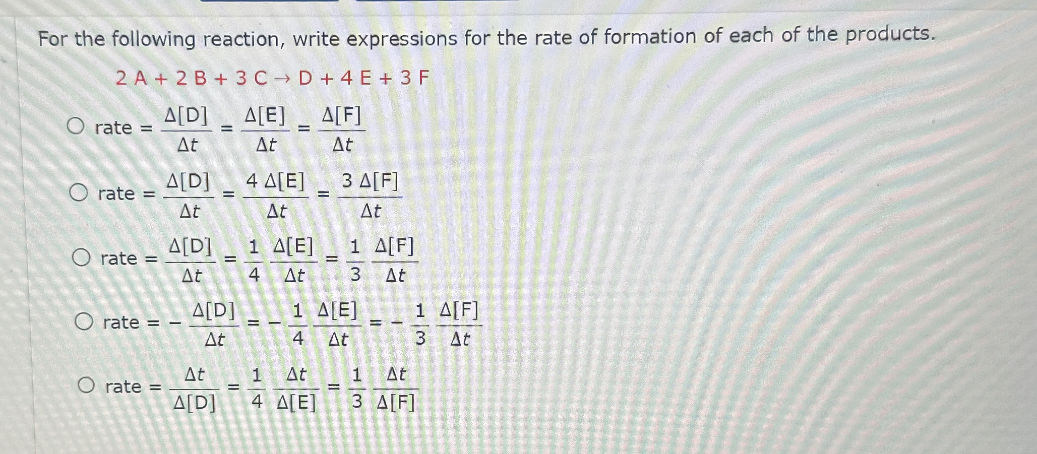 Solved For the following reaction, write expressions for the | Chegg.com