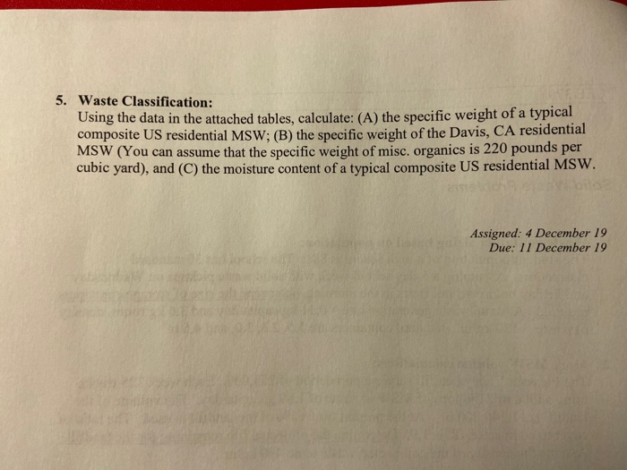 Solved 5. Waste Classification: Using the data in the | Chegg.com